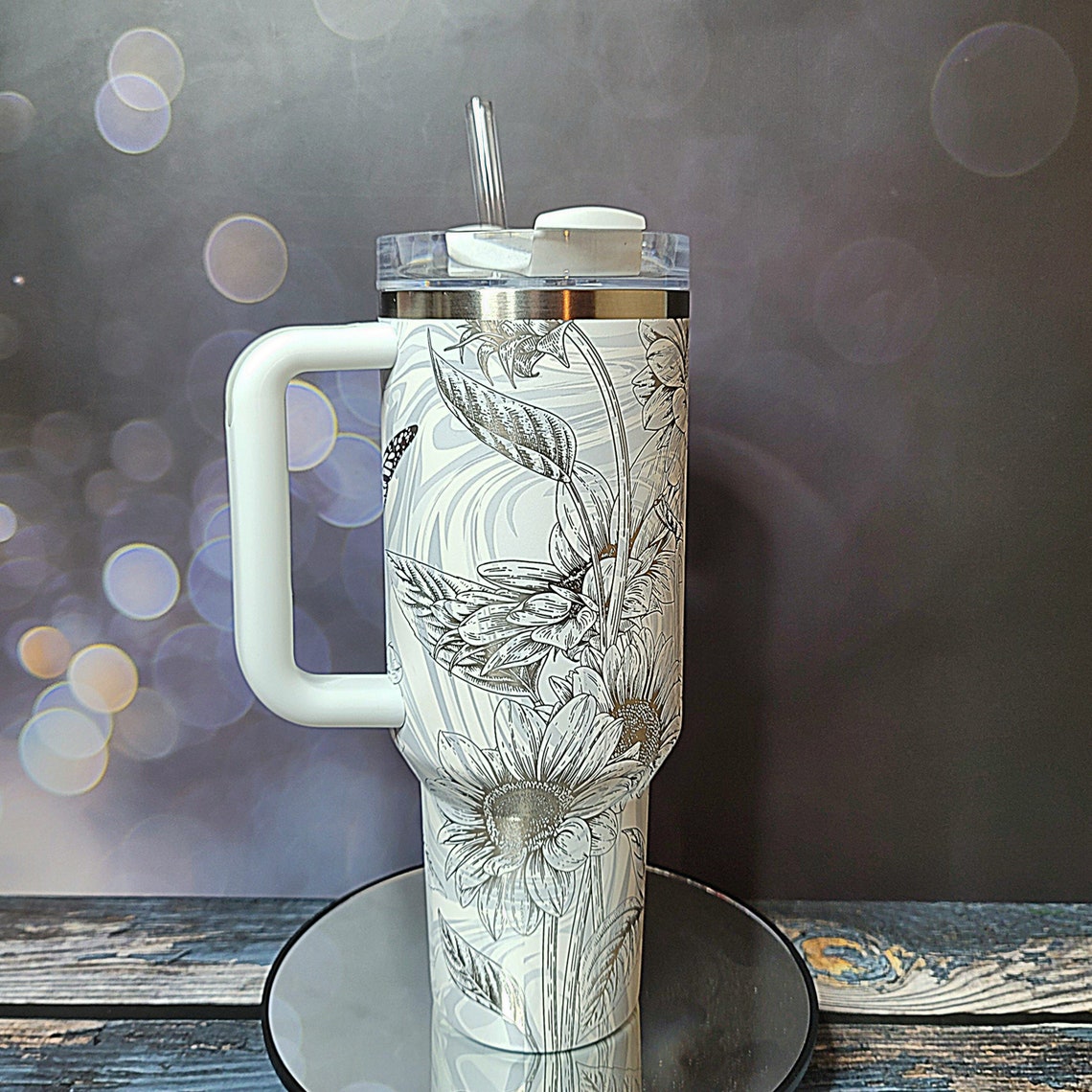 Butterfly Sunflower Stanley, Wildflower Engraved Tumbler, Personalized ...