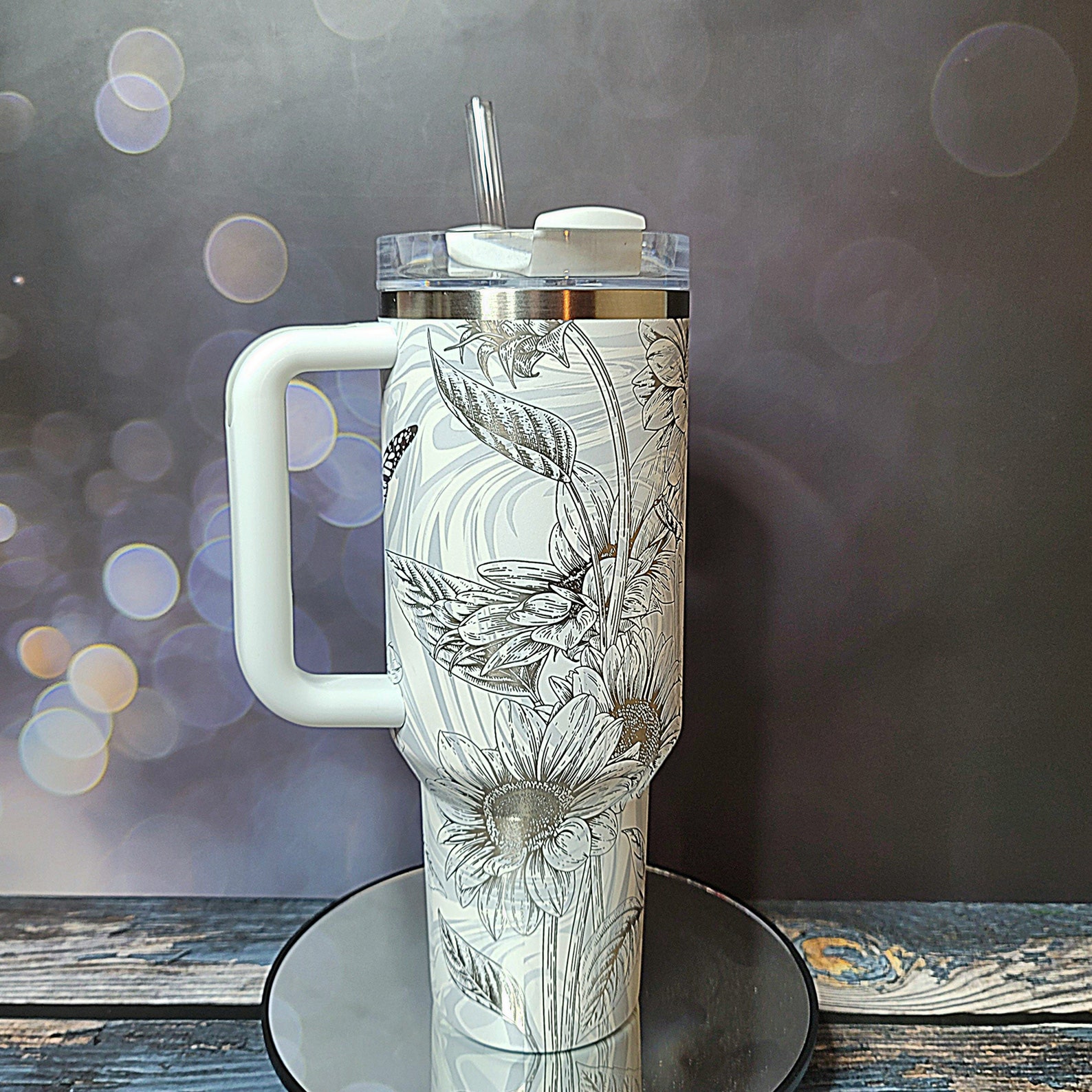 Butterfly Sunflower Stanley, Wildflower Engraved Tumbler, Personalized ...