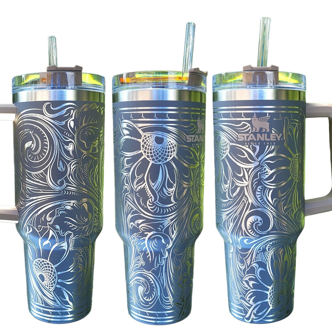 Geometric Engraved Stanley, Tooled Leather Sunflower, Sunflower Scroll ...