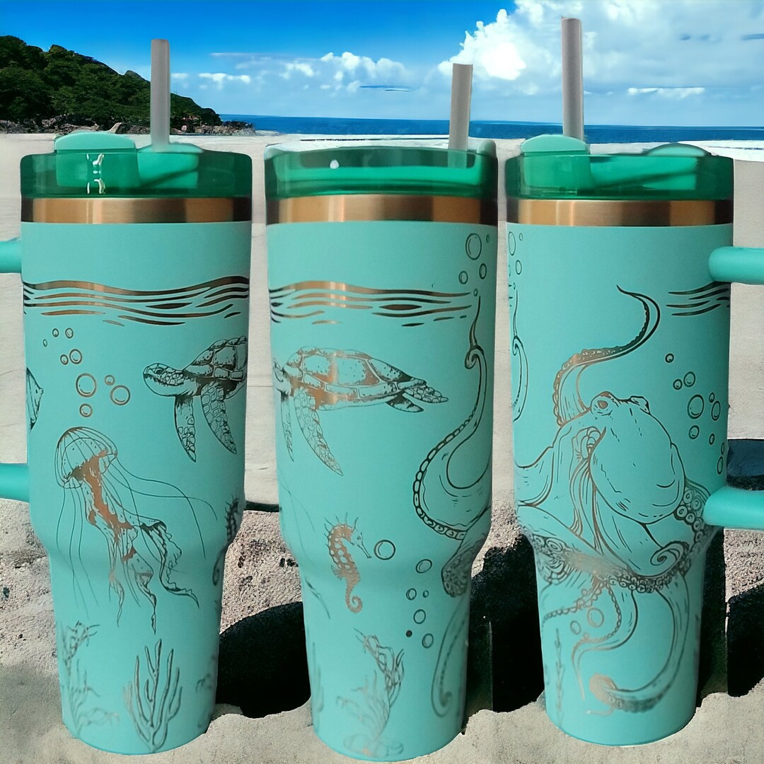Laser Engraved Sea Creatures Tumbler - Octopus, Sea Turtle, Jellyfish ...