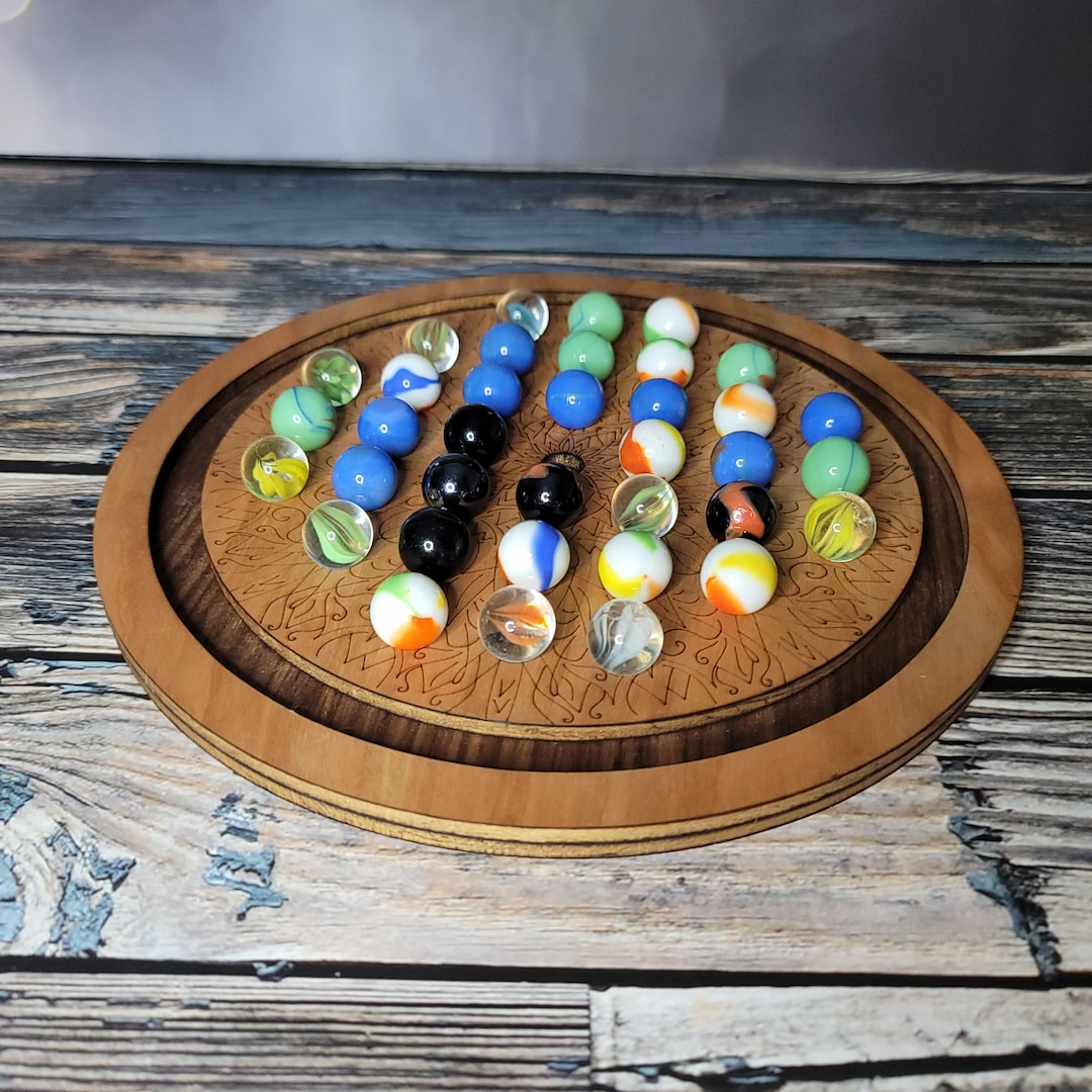 Laser-cut Marble Solitaire Game - Boho Design, Cherry or Walnut Wood ...
