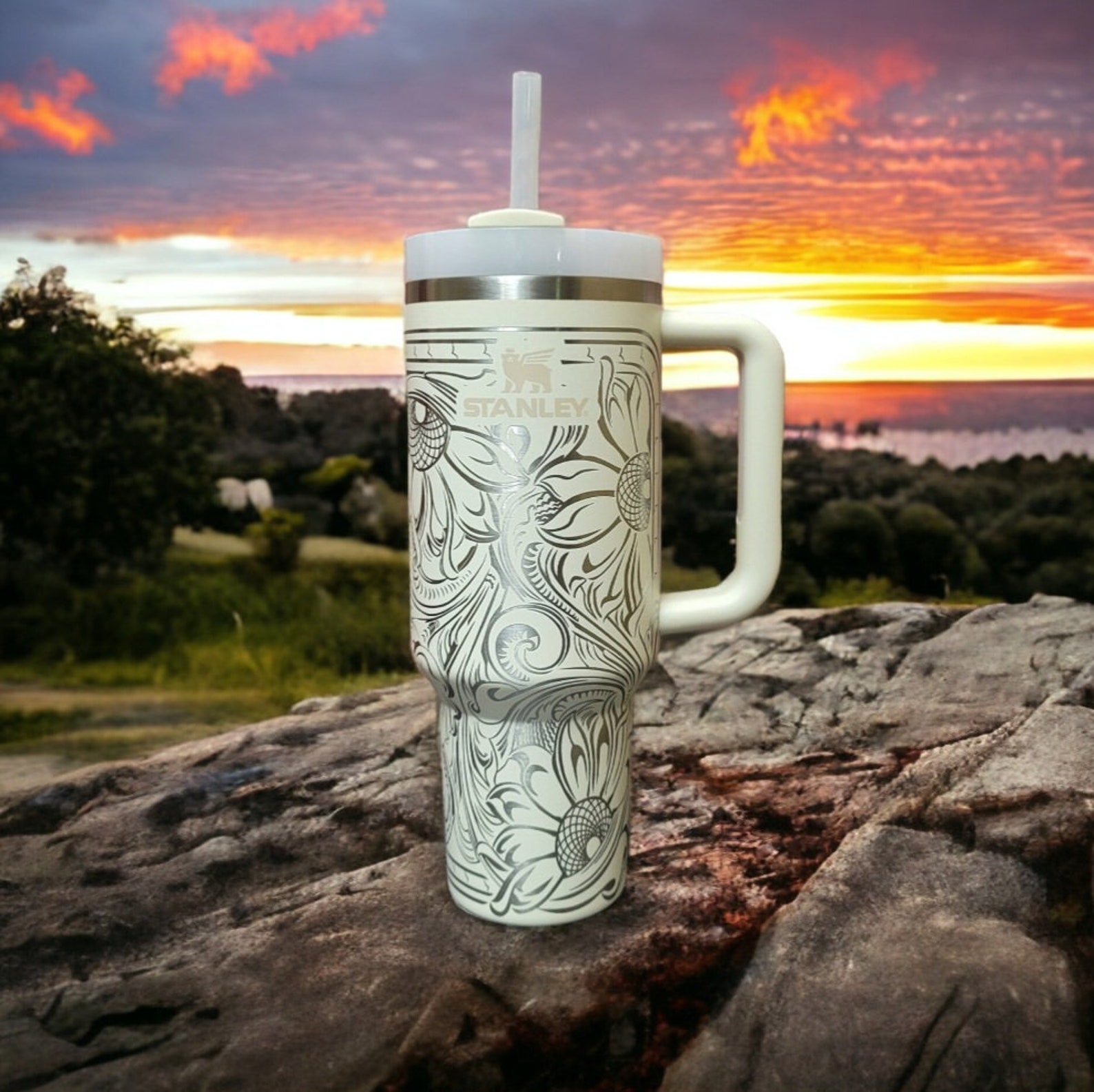 Geometric Engraved Stanley, Tooled Leather Sunflower, Sunflower Scroll ...