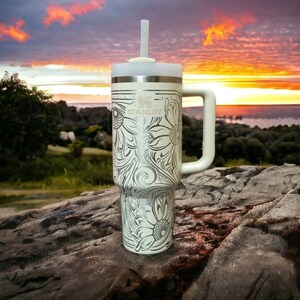 Geometric Engraved Stanley, Tooled Leather Sunflower, Sunflower Scroll ...