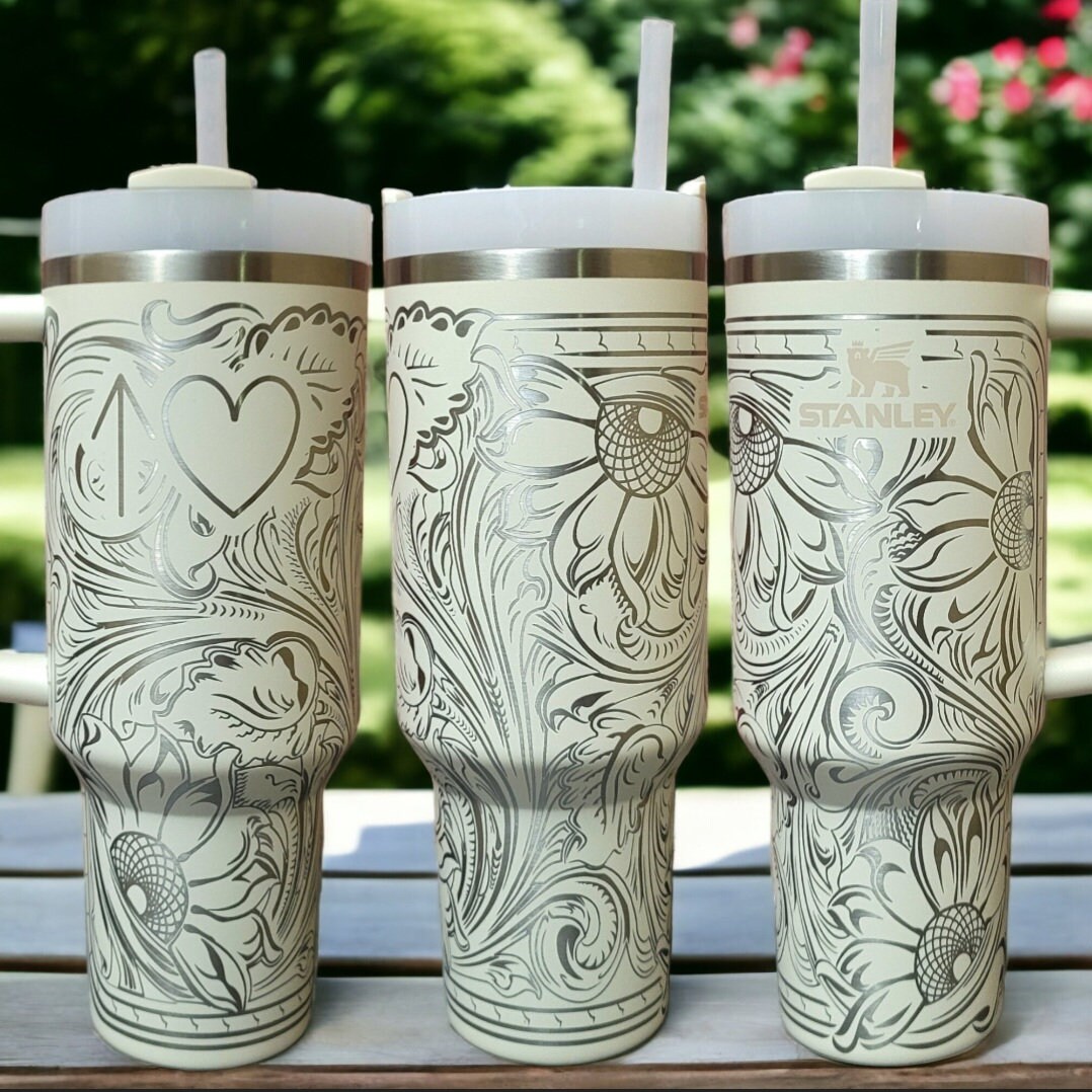 Geometric Engraved Stanley, Tooled Leather Sunflower, Sunflower Scroll ...