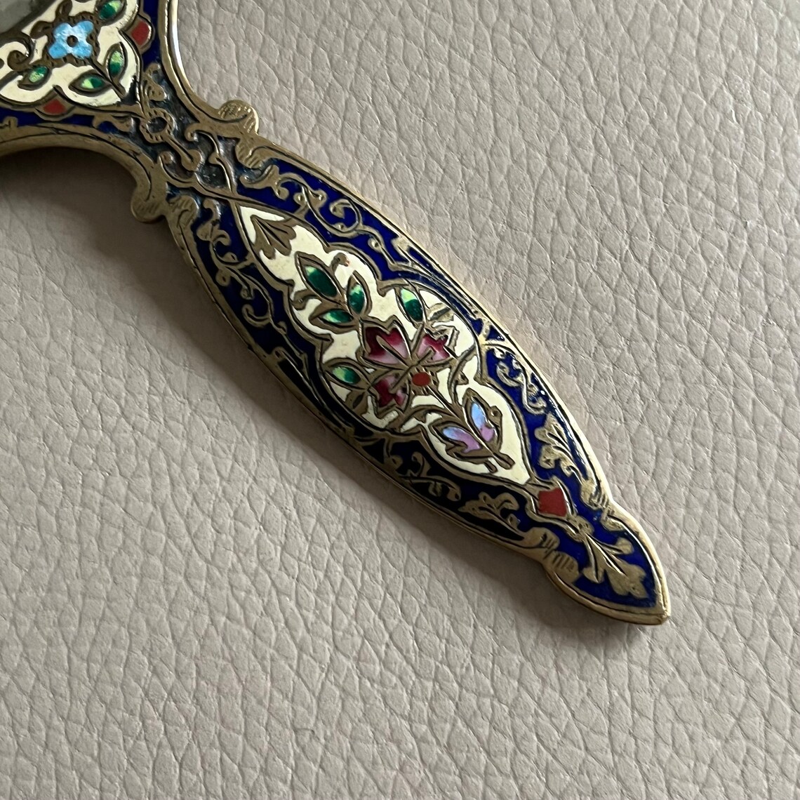 Antique French Champleve Enamel Hand Mirror: Victorian Bevelled Mirror ...