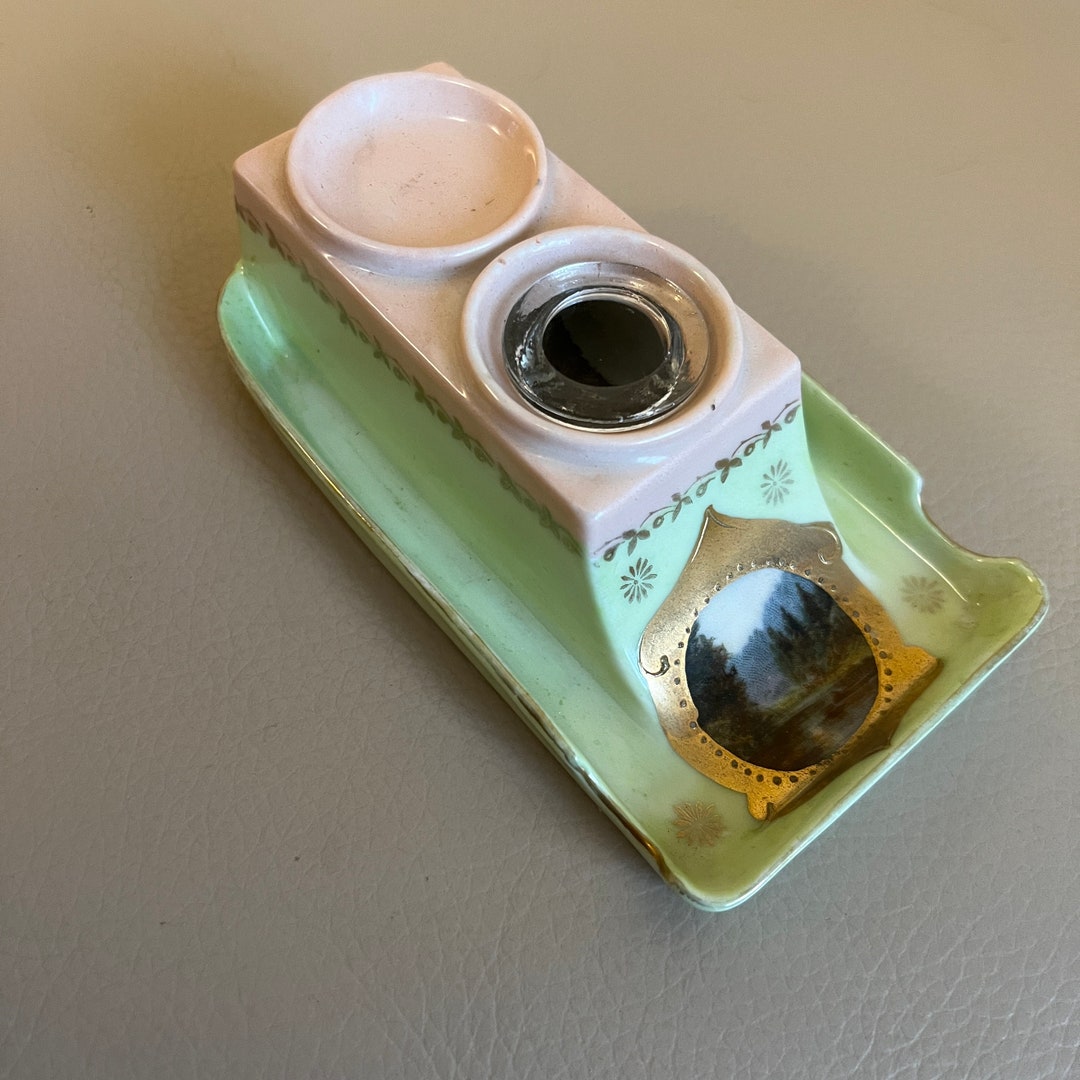 Antique Inkwell Antique Inkstand Porcelain Inkwell Victorian Pen Rest ...