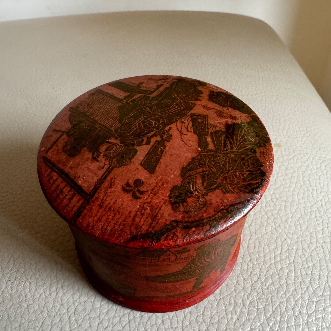 Antique Red Lacquer Box Japanese Red Lacquer Powder Box 1930s Trinket ...