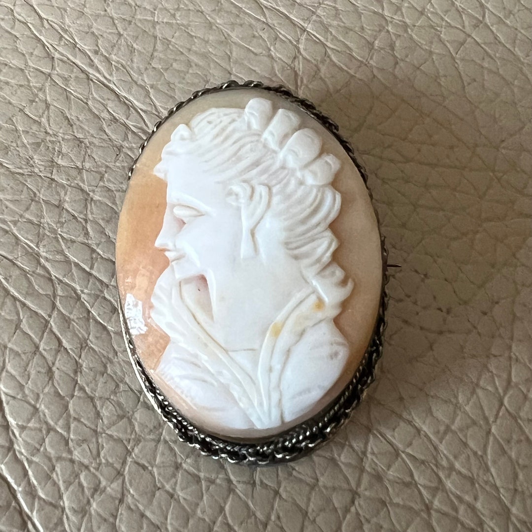 Vintage Cameo Brooch Shell Cameo Pendant Vintage Brooch Pendant Silver ...