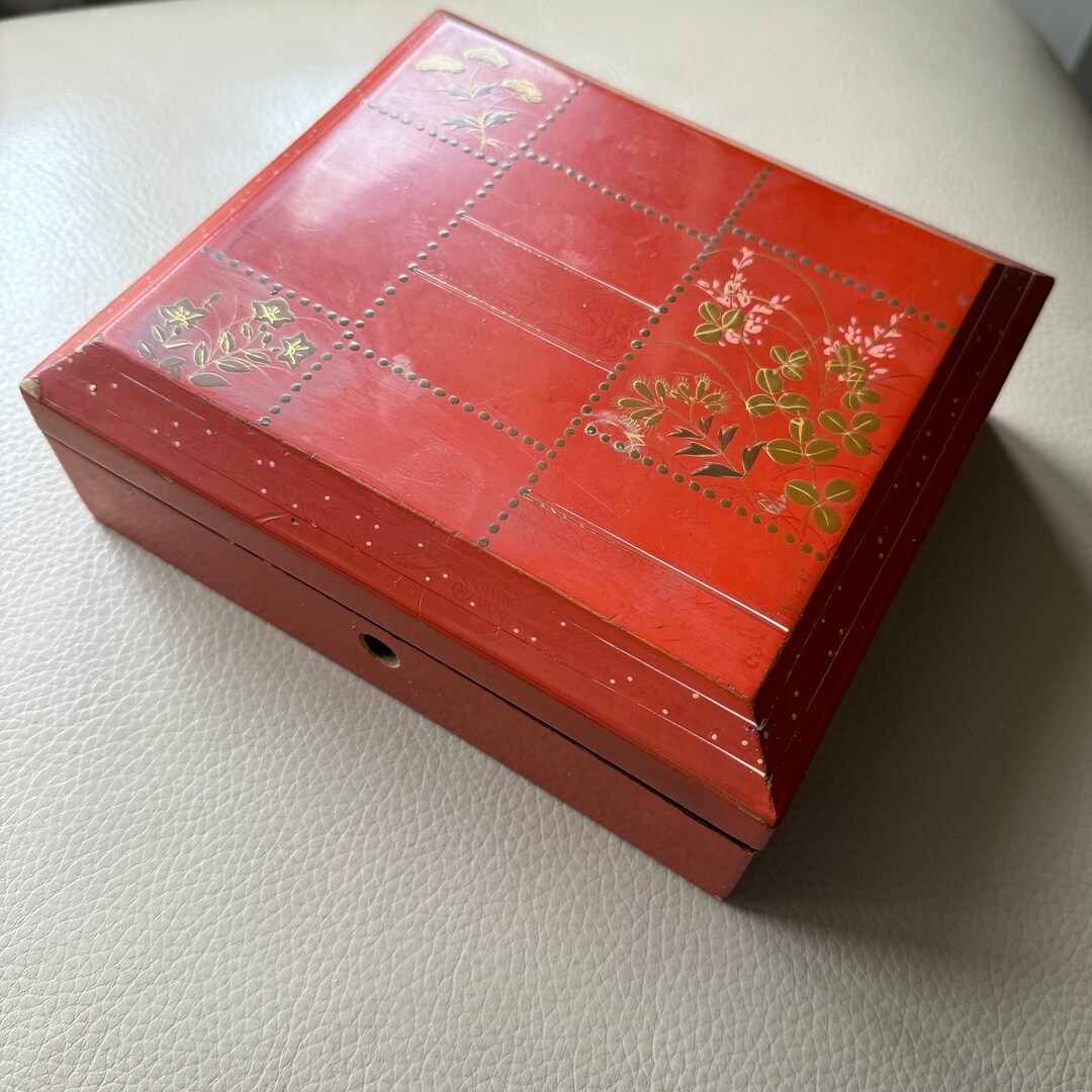 Antique Japanese Red Lacquer Jewellery Box Hand Painted Antique Jewelry ...
