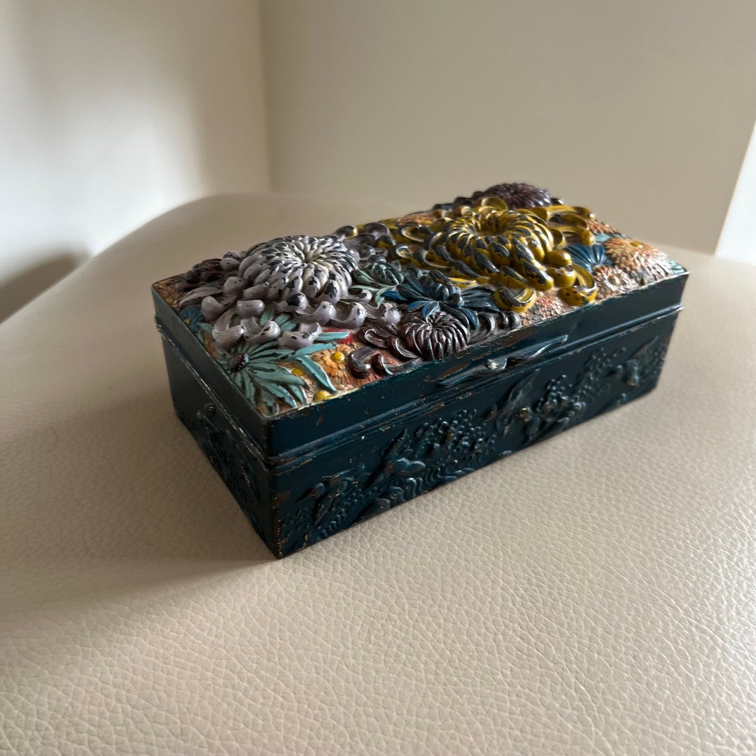 Vintage Jewelry Box Japanese Trinket Box Enamel Box Floral Jewellery ...