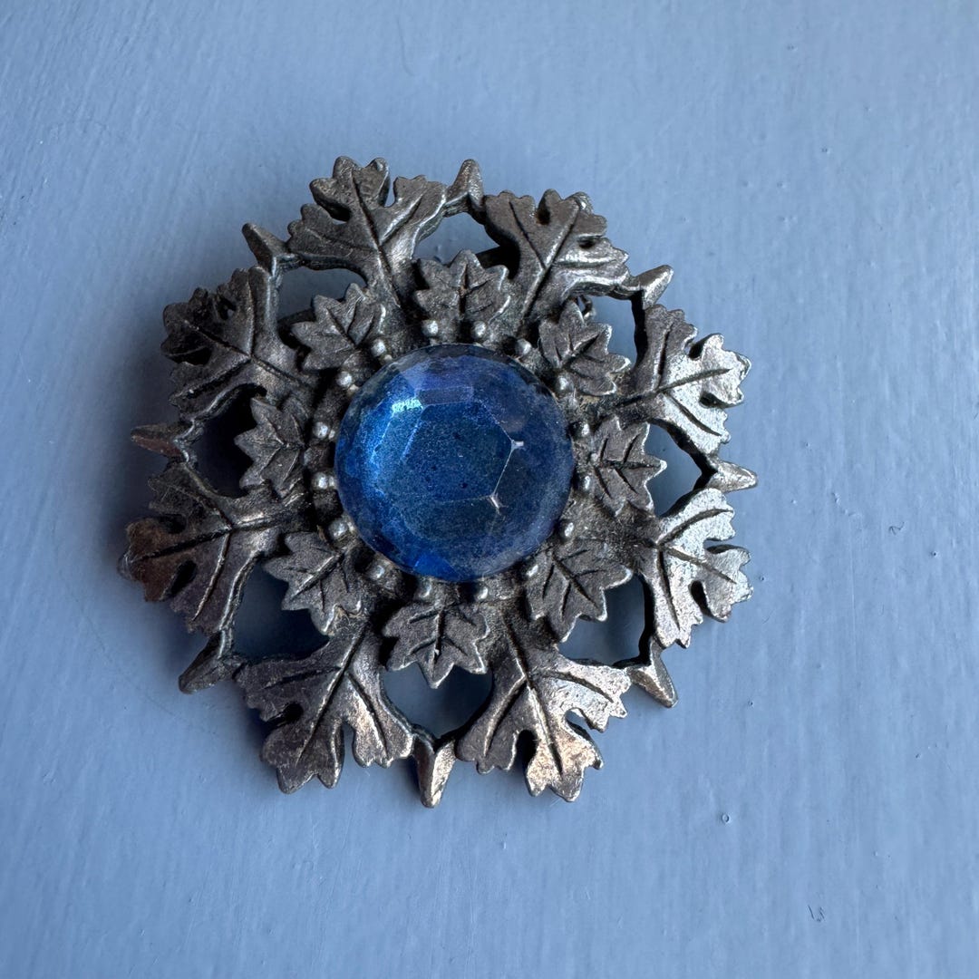 Vintage Blue Glass Brooch Antique Glass Brooch 1940s Brooch 1930s ...