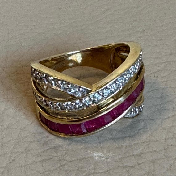 Vintage Pave Ruby Gold Plated Silver Ring - UK Size M… - Gem