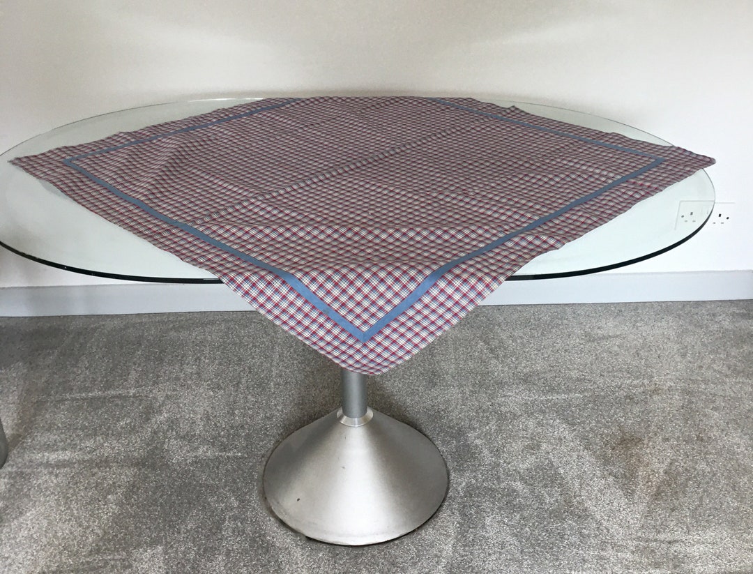 Vintage Tablecloth 1950s Table Cover Blue Cotton Check Table Cloth ...
