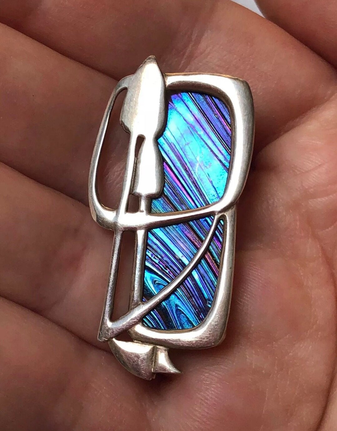 Vintage Iridescent Glass Brooch: Pat Cheney & John Ditchfield 925 ...