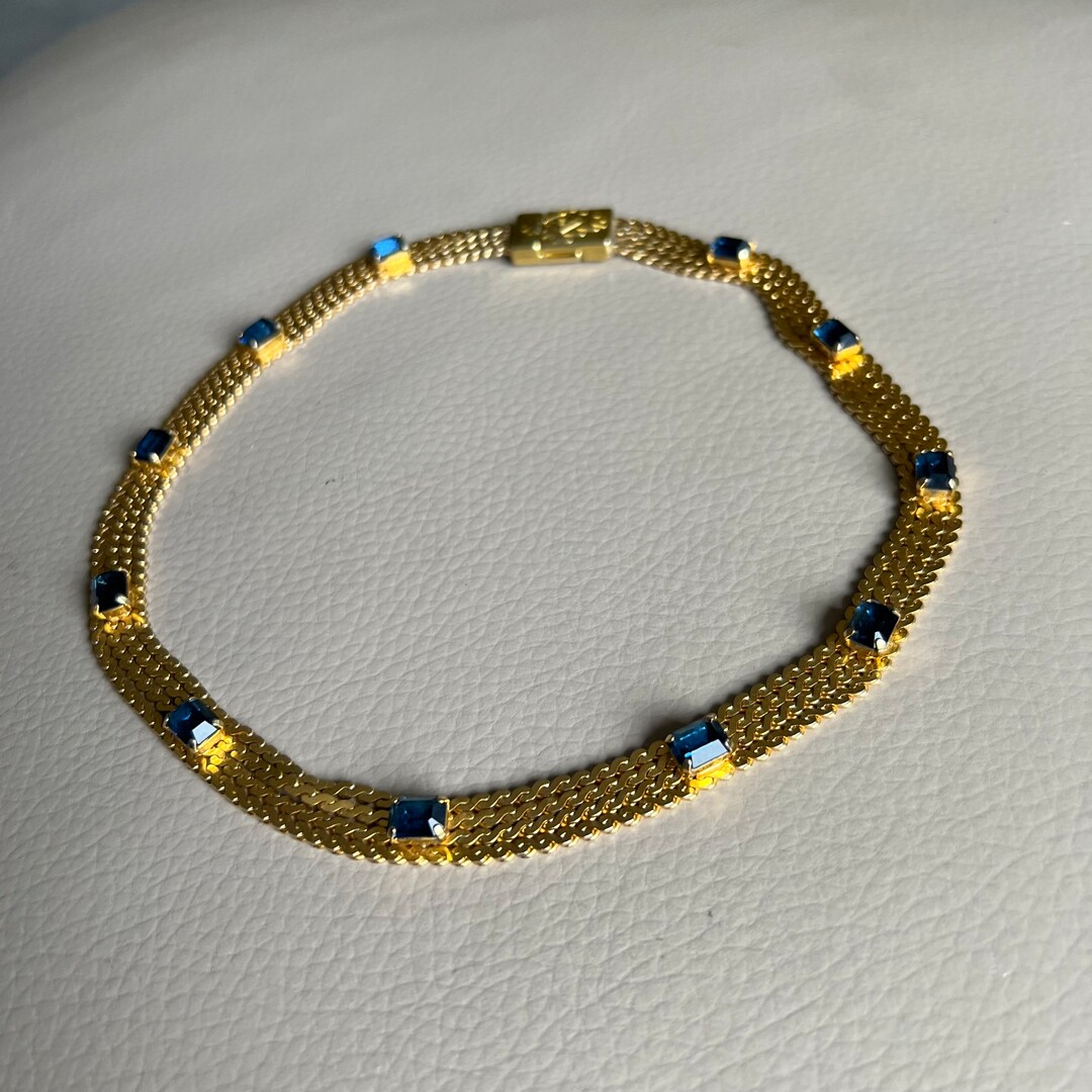 Vintage Link Necklace Vintage Blue Glass Necklace Collar - Etsy