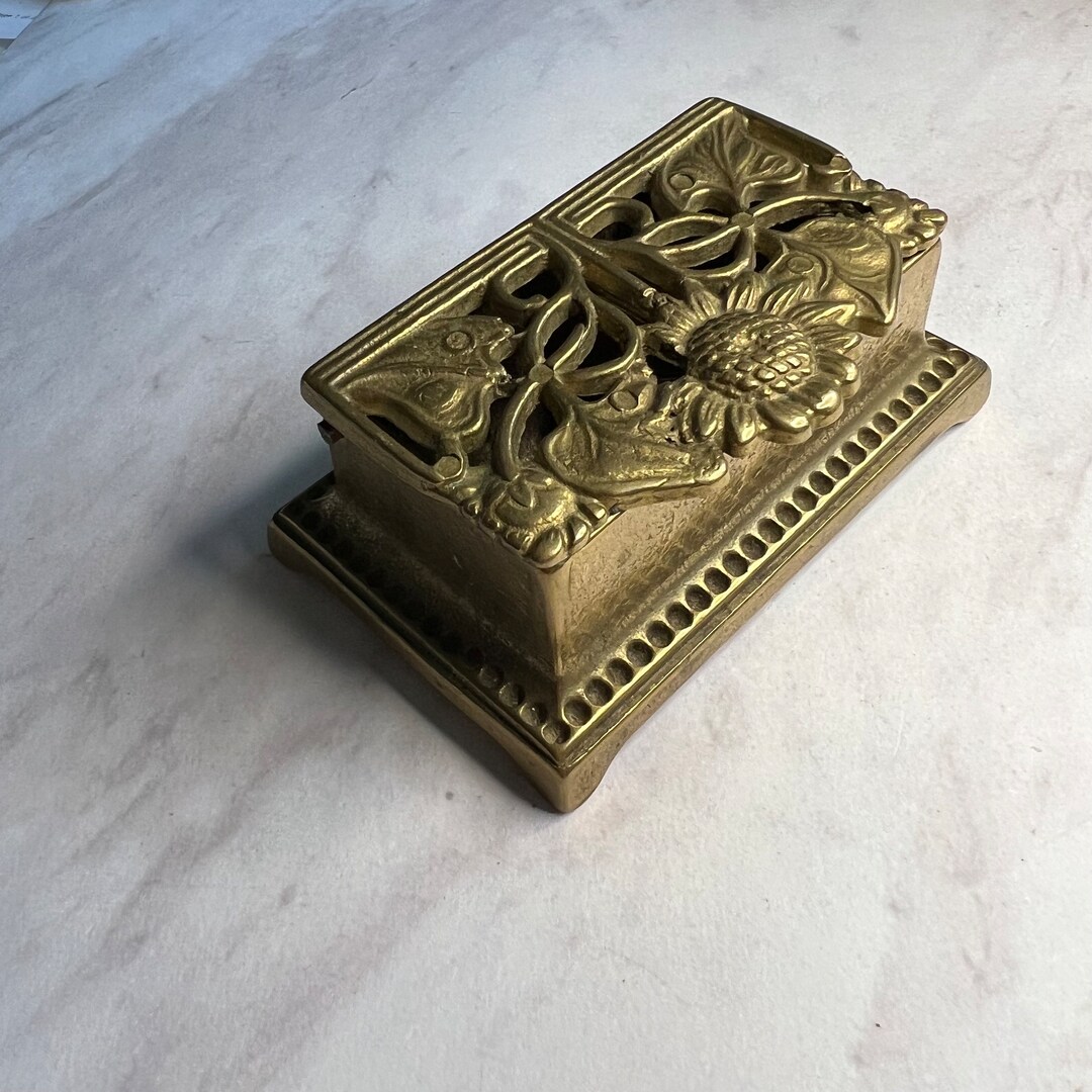 Stamp Box Stamp Holder Vintage Stamp Box Brass Stamp Box Art Nouveau ...