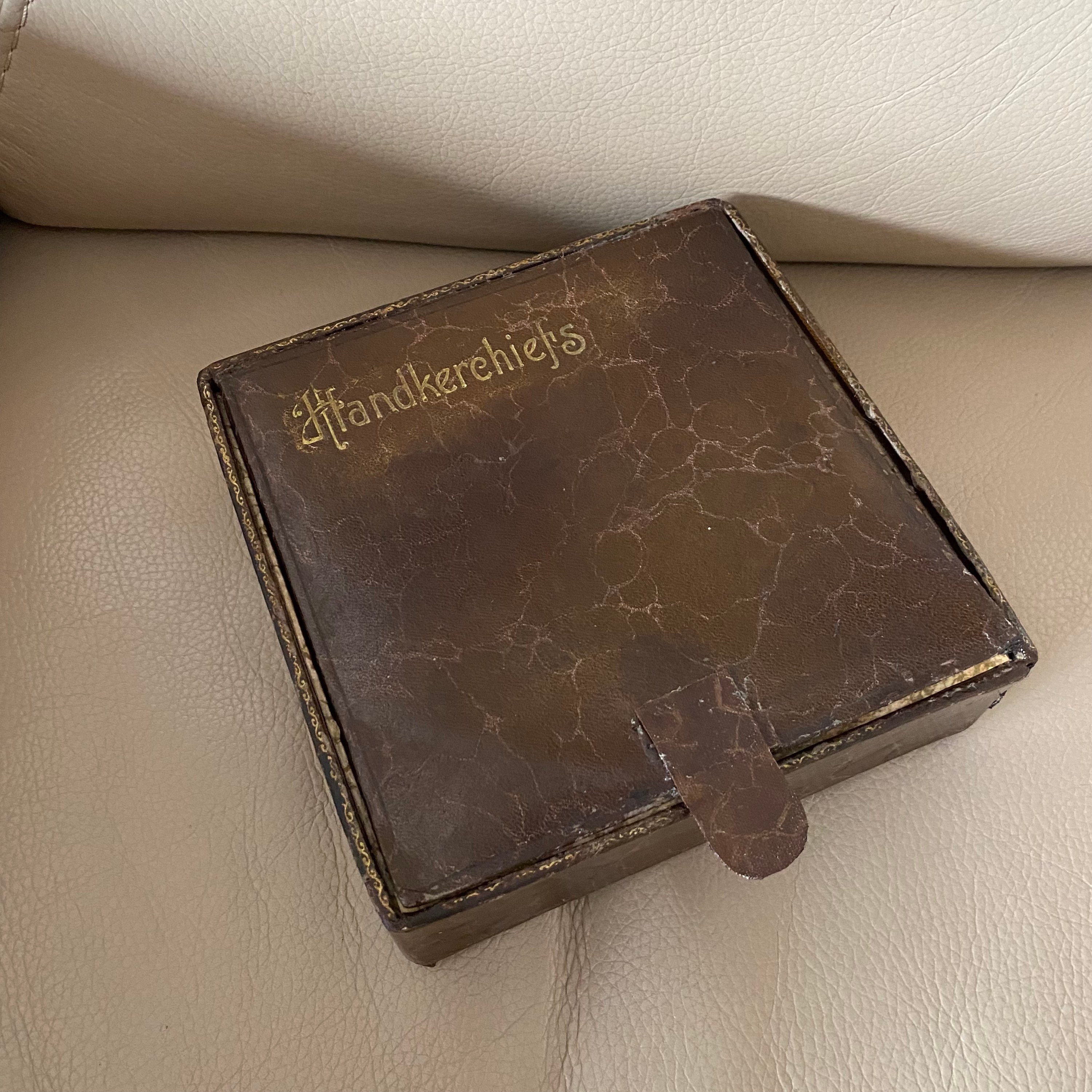 Antique Handkerchief Box 1920s Hanky Case Brown Leather Scrim - Etsy UK