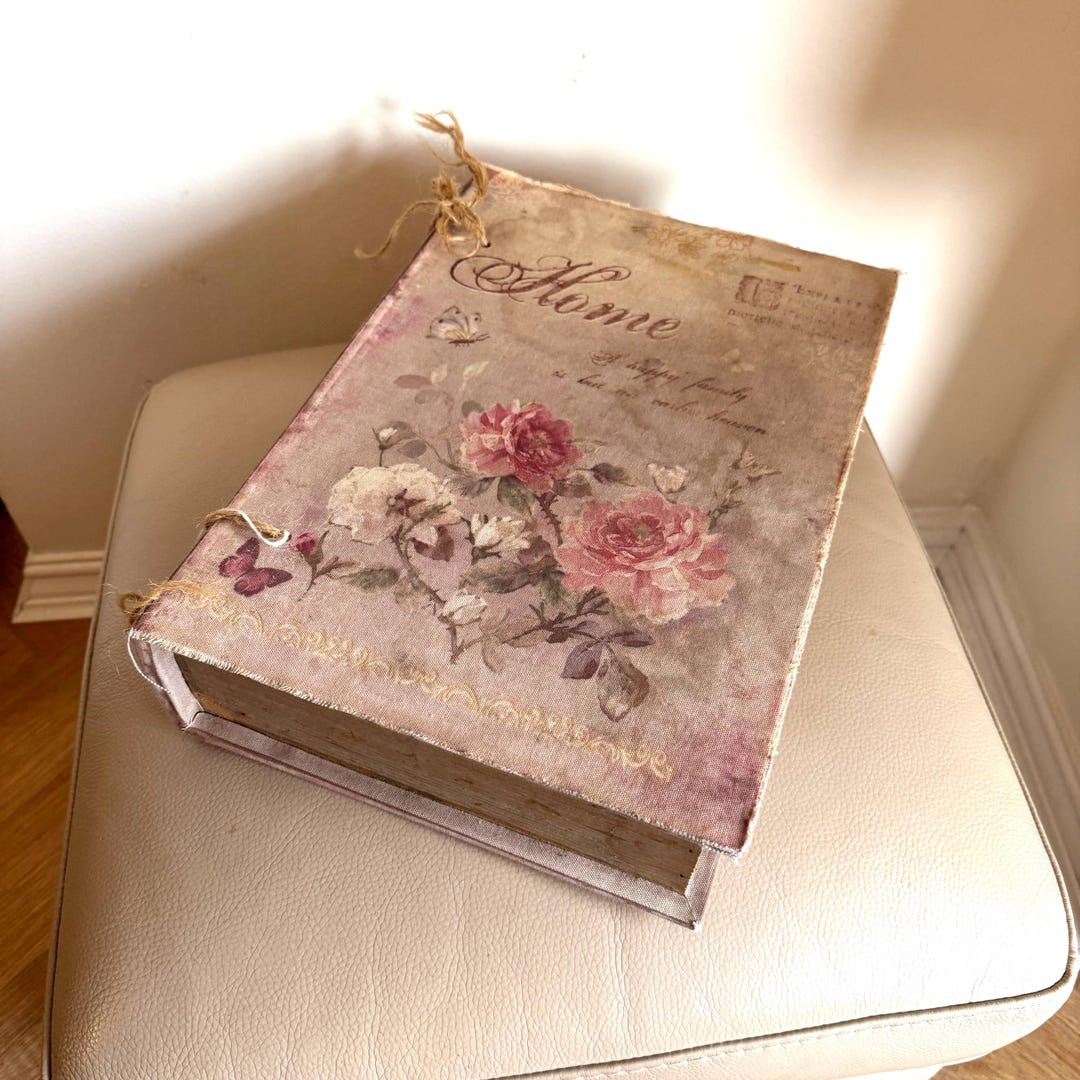 Vintage Secret Box Vintage Book Box Vintage Stationery Box Linen Covered Wooden Box Art Nouveau ...