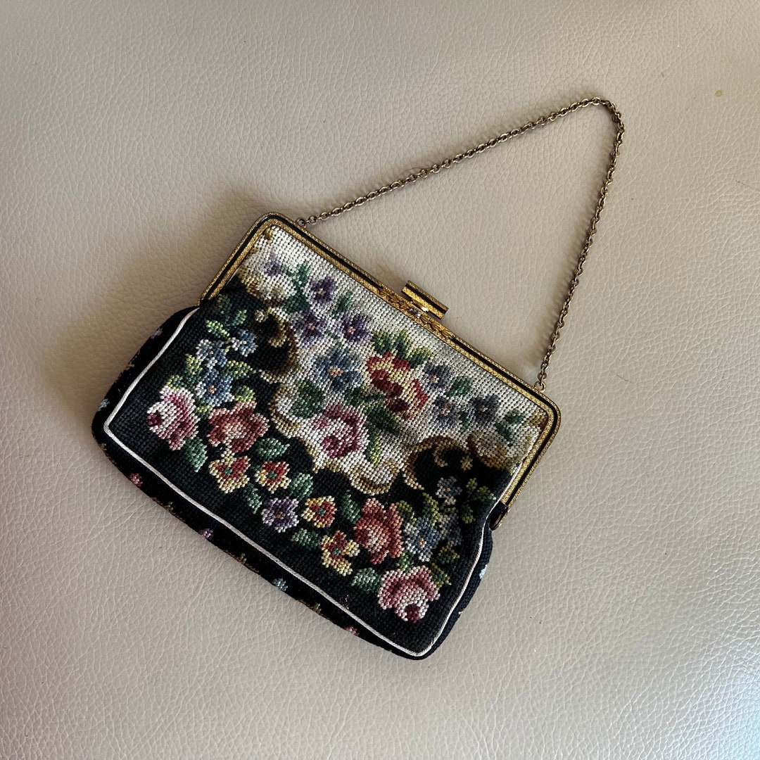 Antique Tapestry Bag Tapestry Evening Bag Black Tapestry Bag Marcasite ...