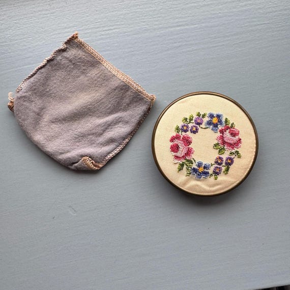 Vintage Petit Point Embroidered Compact: 1950s Germa… - Gem