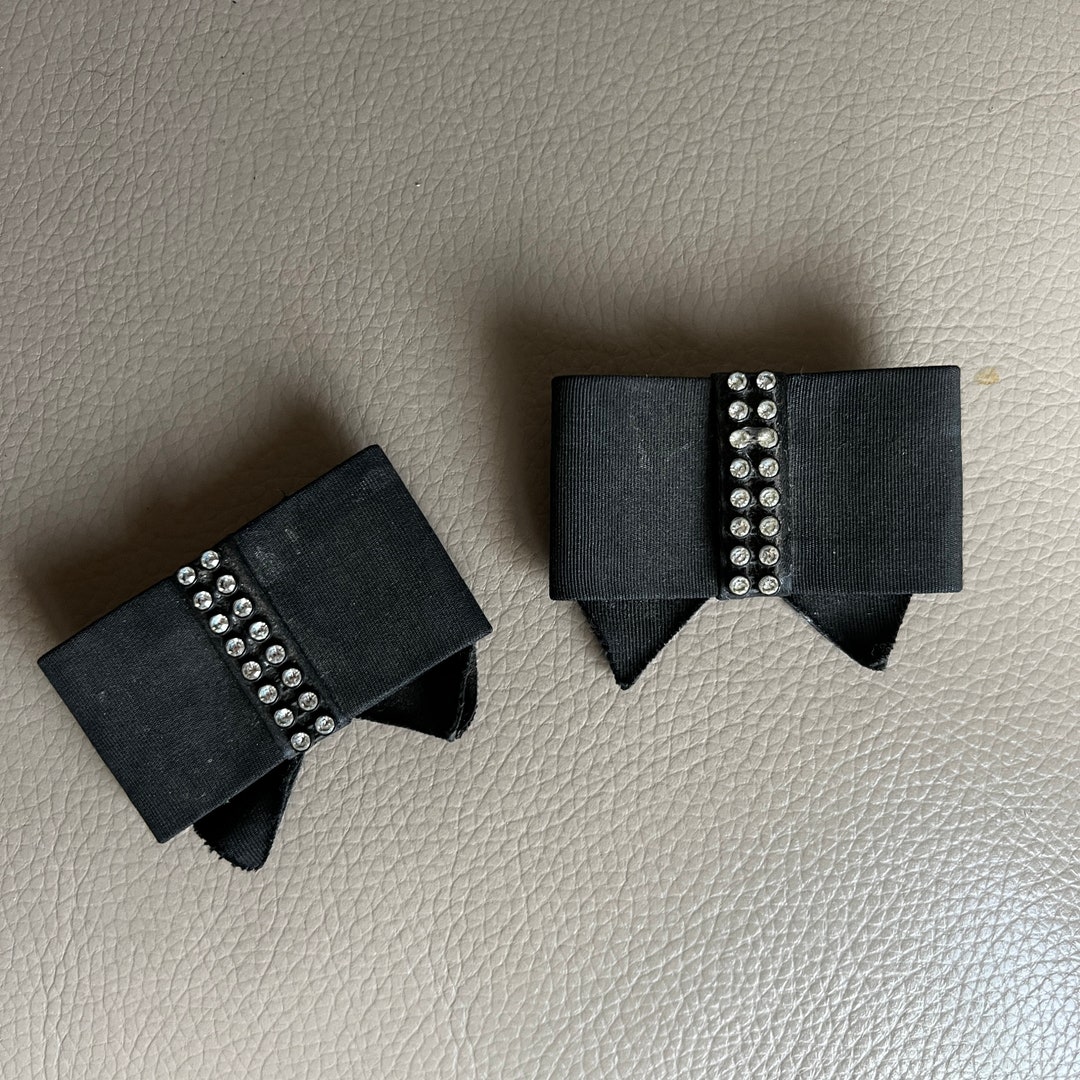 Antique Art Deco Paste Shoe Clips: Pair Black Silky Dress Clips - Etsy ...