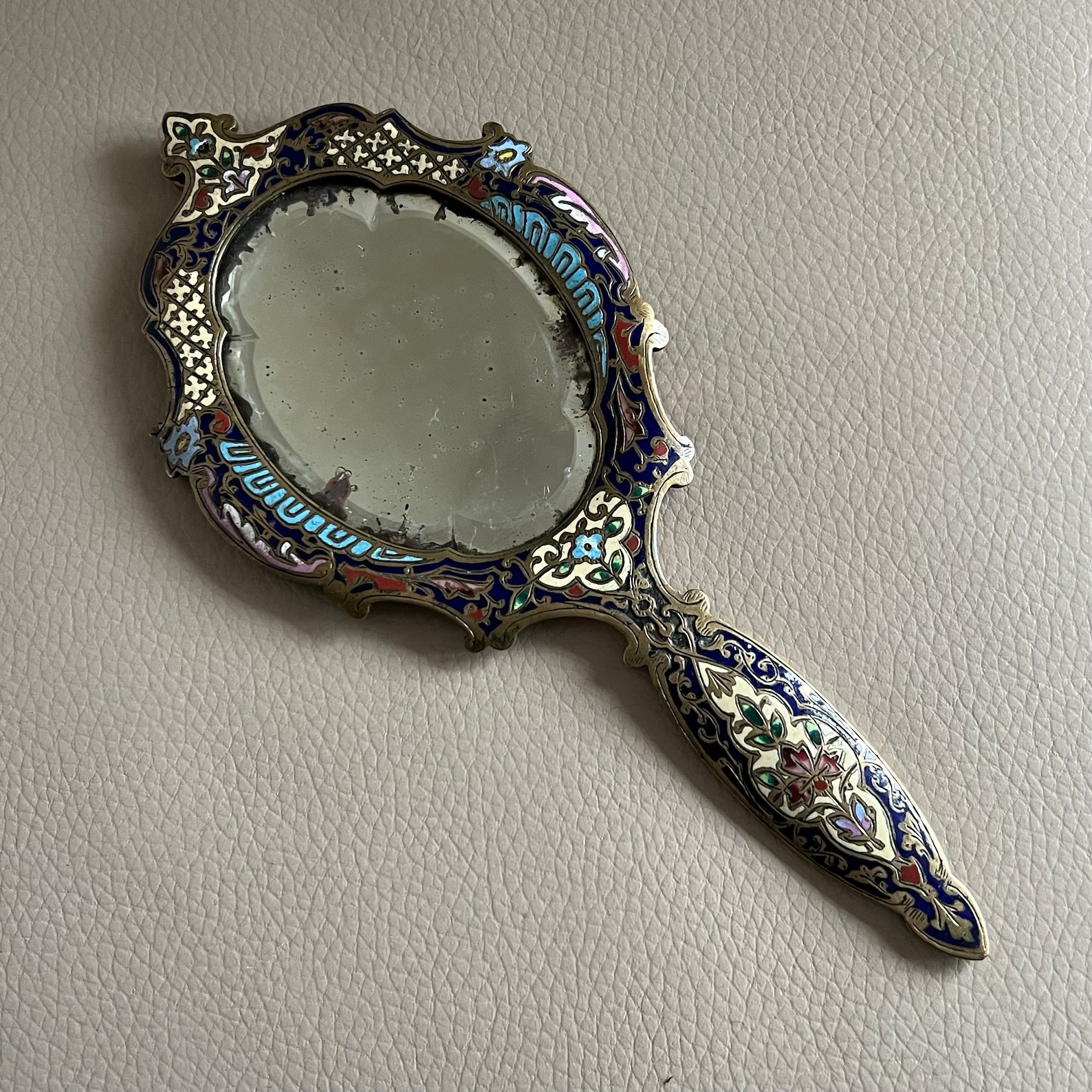 Antique French Champleve Enamel Hand Mirror: Victorian Bevelled Mirror ...