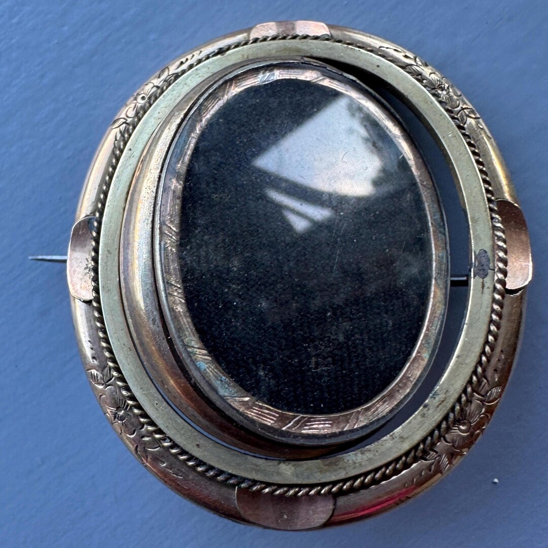 Antique Georgian Swivel Locket: Mourning Rolled Gold Brooch Pendant ...