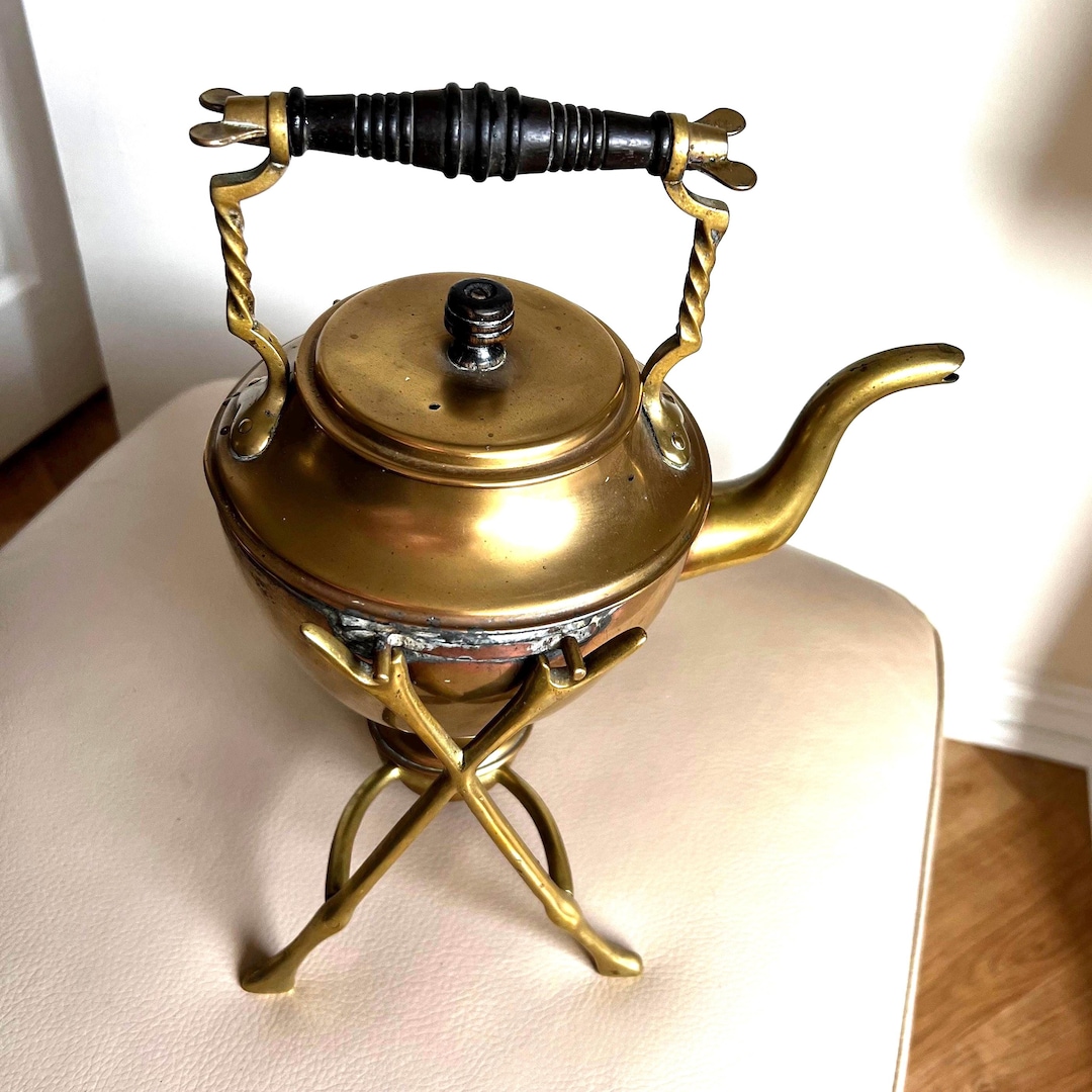 Antique Spirit Kettle Victorian Kettle Stand and Burner Wooden Handle ...
