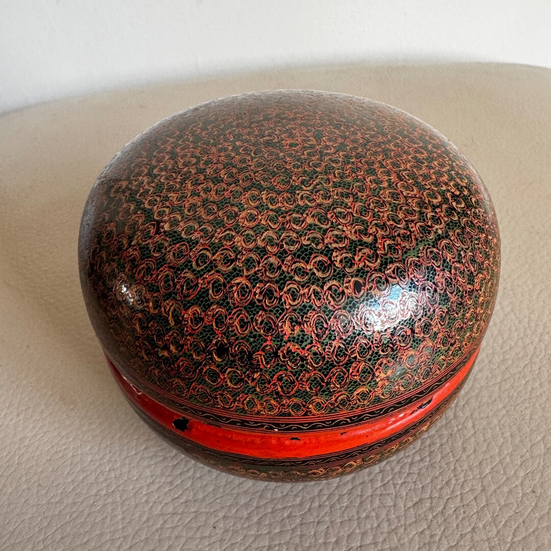 Antique Powder Box Burmese Lacquer Box Red Lacquer Box Antique Burmese ...