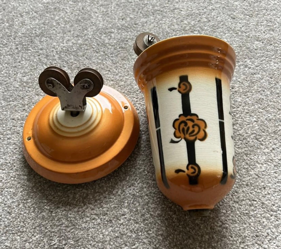 Antique French Rise and Fall Pendant, Fittings, Orange and Black ...