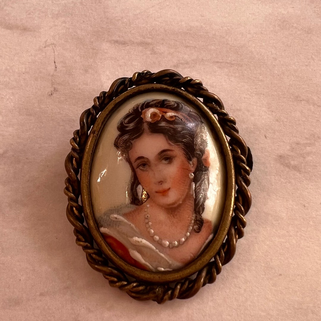 Portrait Brooch Picture Brooch 1930s Limoges Brooch Porcelain Ceramic ...