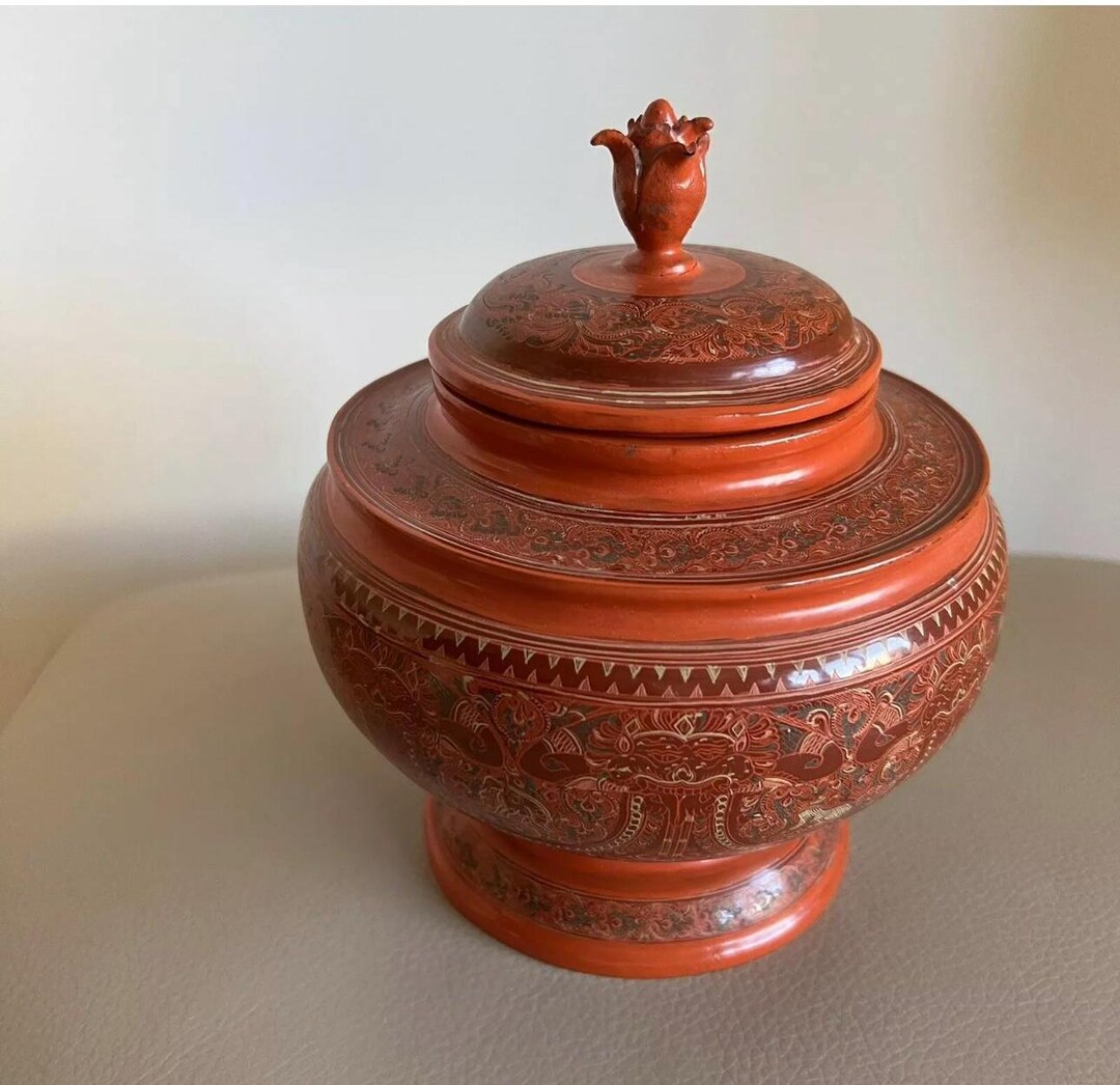 Buy Antique Burmese Box Red Lacquer Box Monks Alms Vessel 19th Century ...