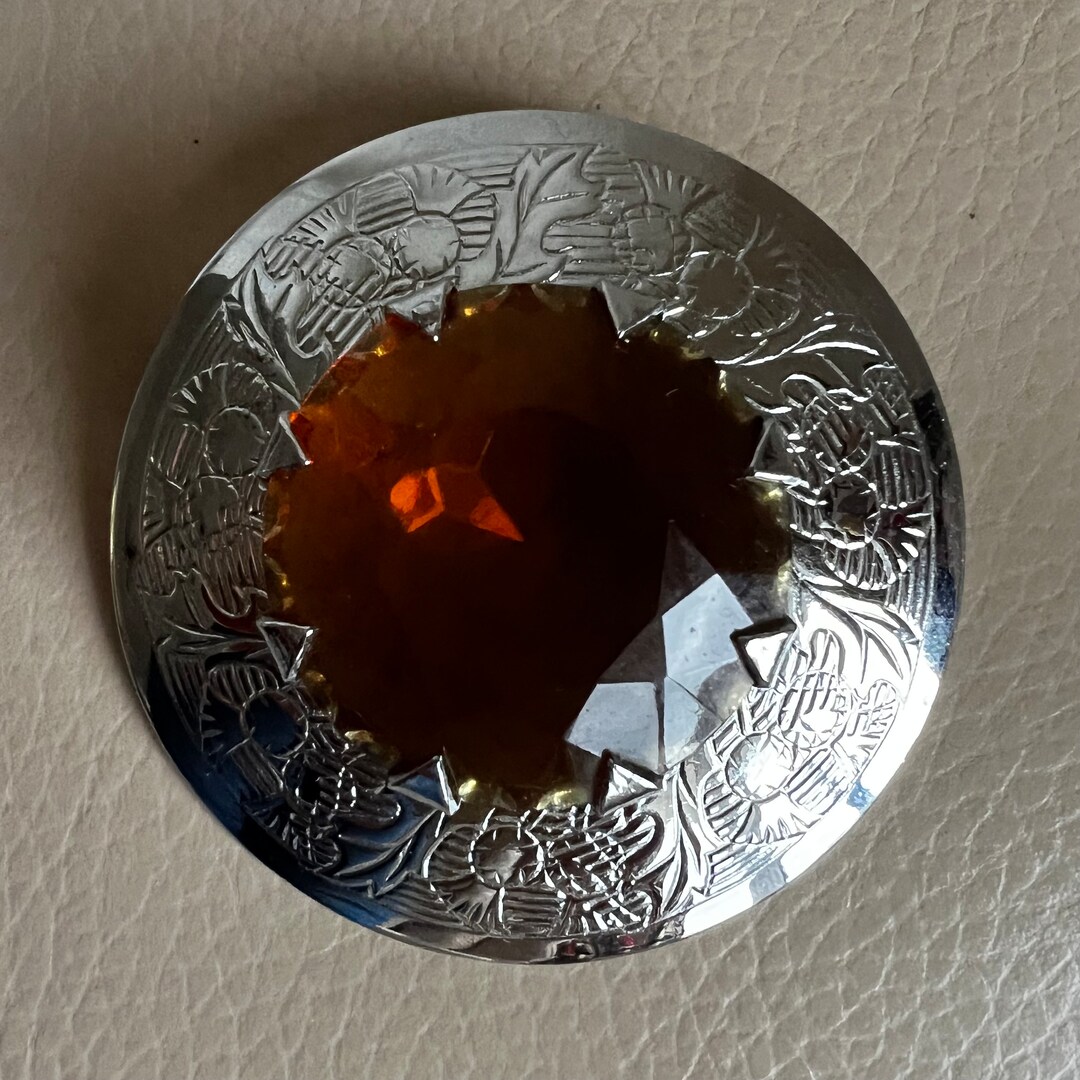 Huge Kilt Pin Scottish Plaid Pin 1950s Brooch Bronze Facetted Glass ...