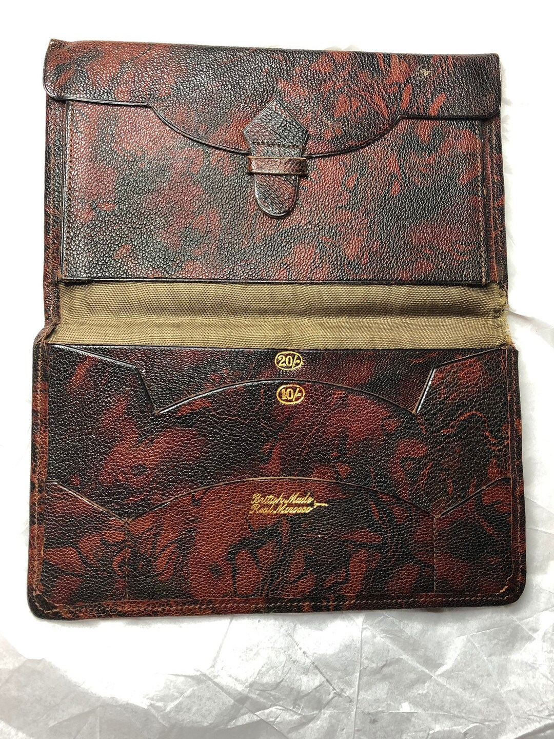 1920s Moroccan Leather Wallet Brown Black Silk Lined Bifold Embossed ...