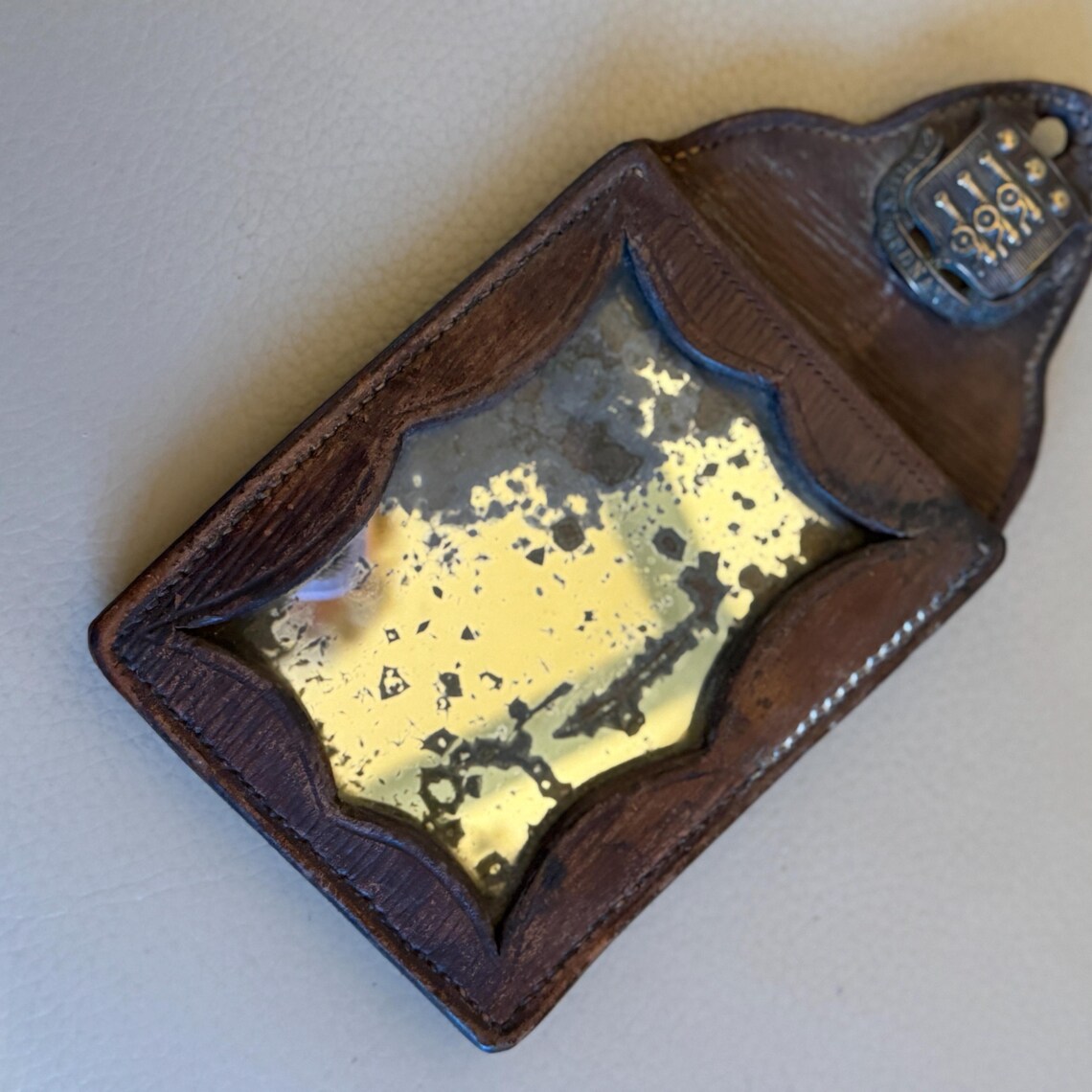 Antique Army Ordnance Corps Mirror: Distressed Leather Frame, Boer War ...
