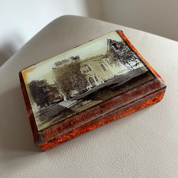 Antique Red Velvet Trinket Box: Hulme Abbey Sepia Pho… - Gem