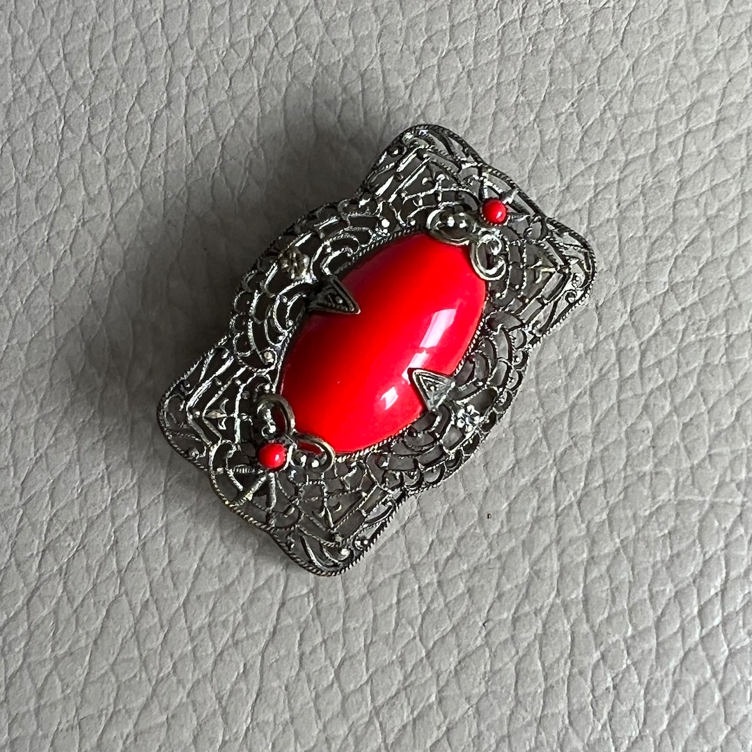 1920s Brooch Antique Czech Brooch Antique Glass Pin Opalescent Glass ...