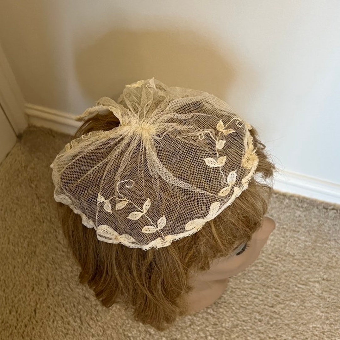 Antik French Ladys Bonnet Antique Tambour Lace Cap Taped Lace Cap Antik ...