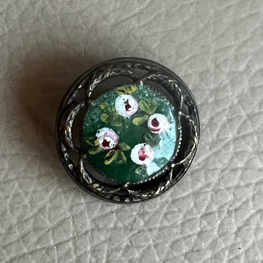 Antique Enamel Button Antique Button Floral Enamel Button Victorian ...