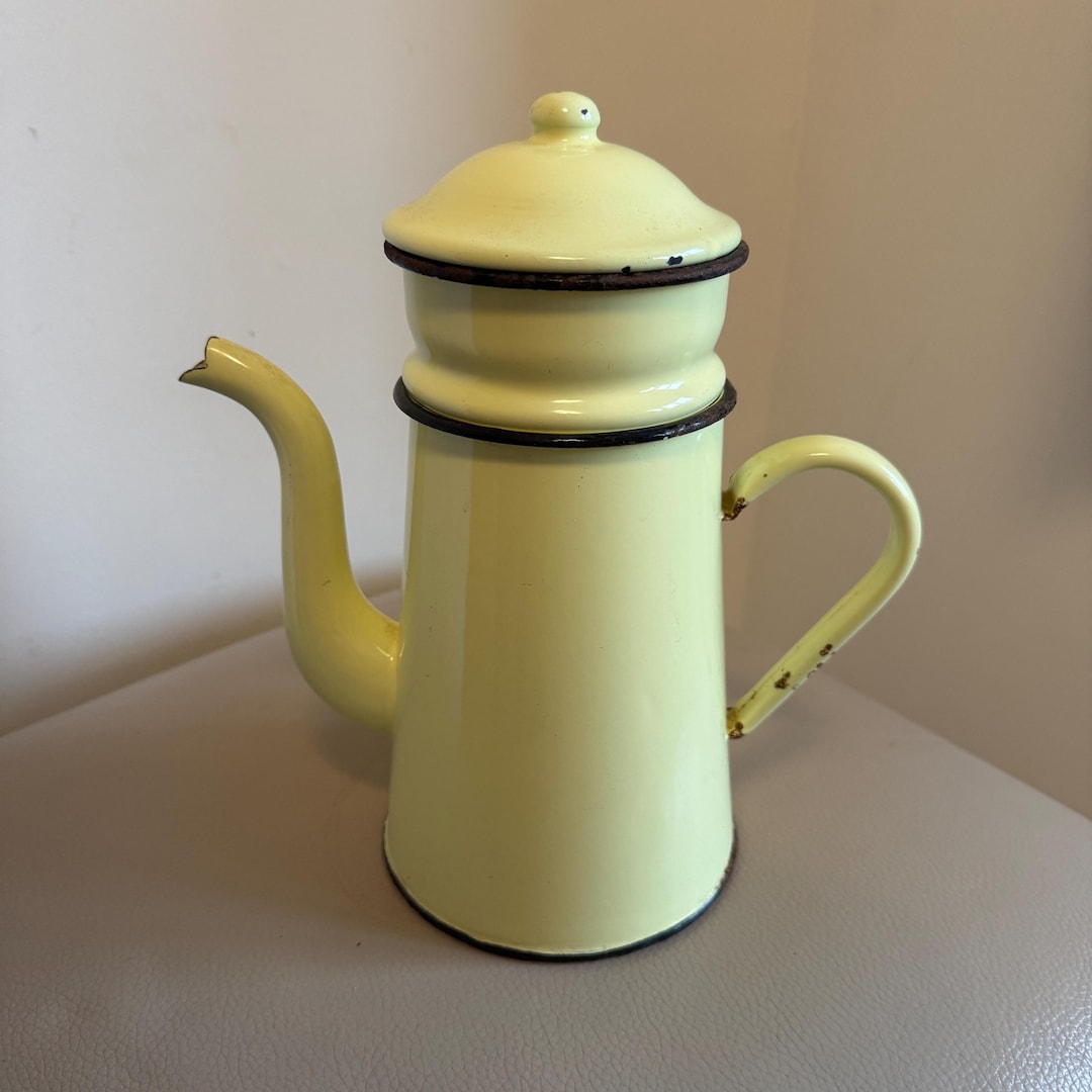 Vintage French Coffee Pot Enamel Coffee Percolator Stove Top Coffee Pot ...
