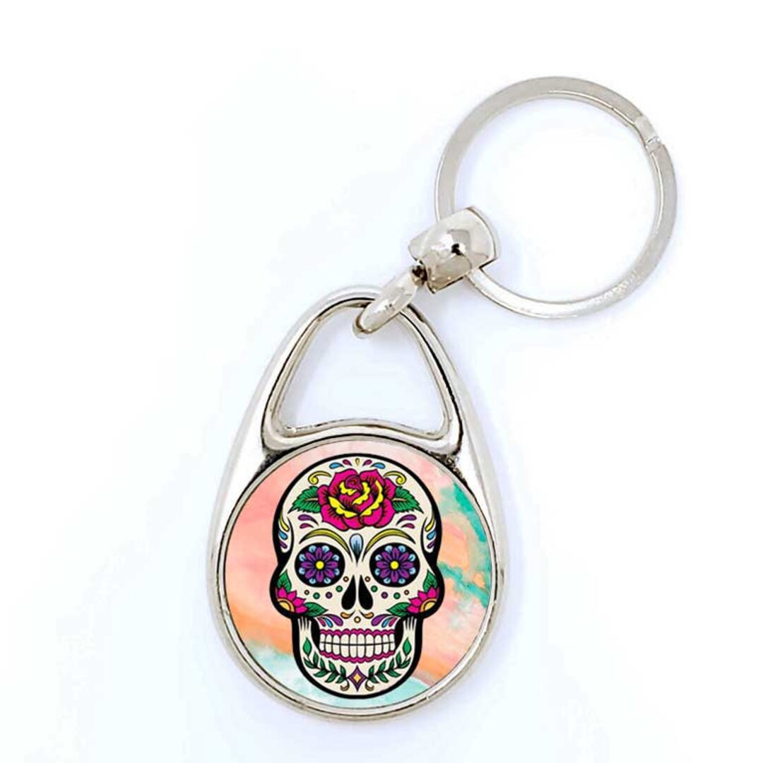Personalized Sugar Skull Keychain: Floral Skull Initial Keyring - Etsy
