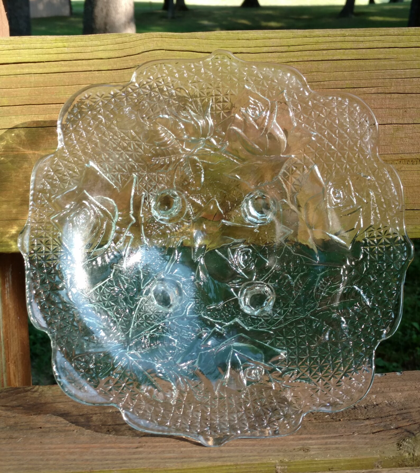 Rose Pattern Depression Glass Footed Shallow Bowl-clear With | Etsy
