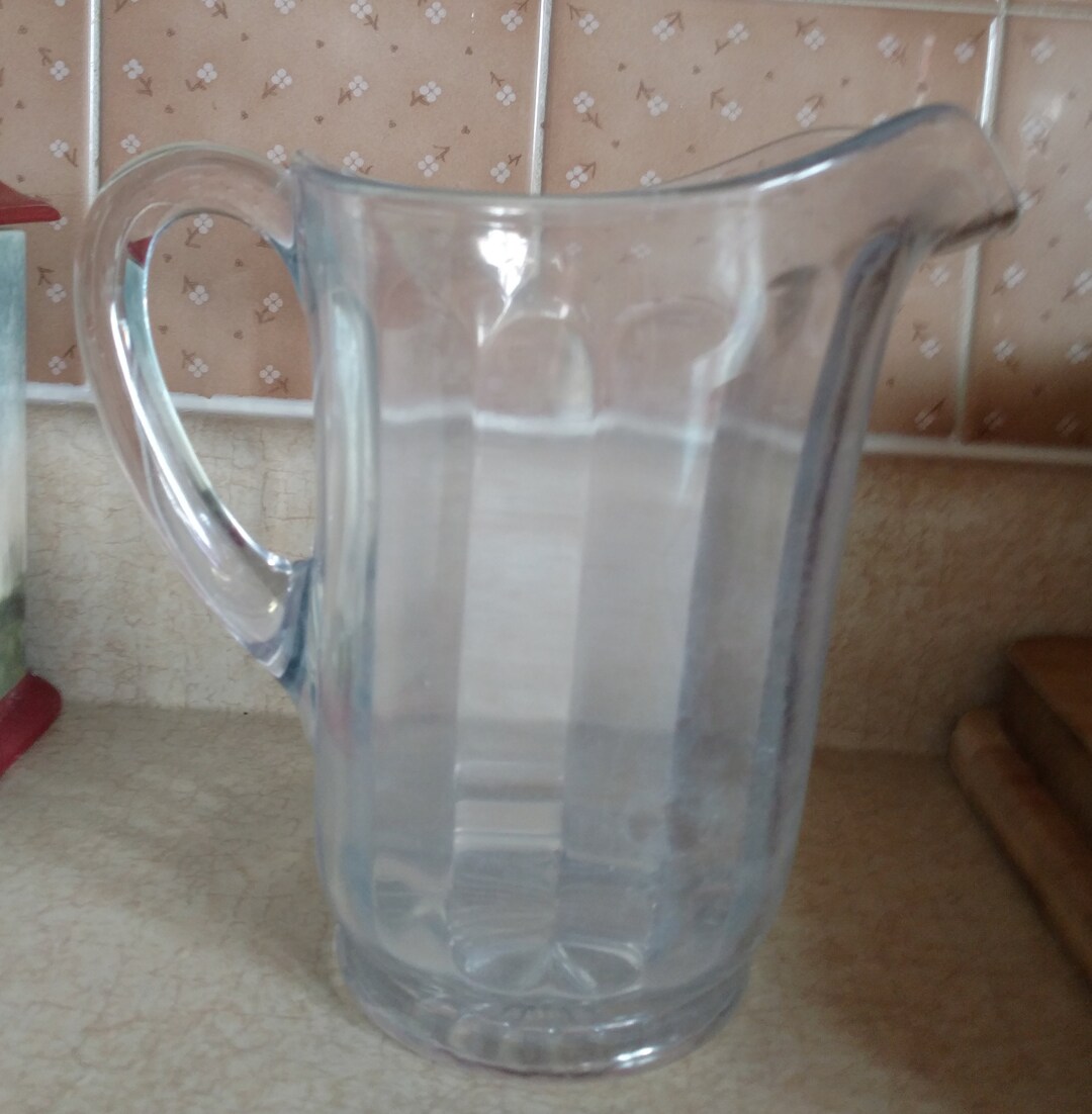 Vintage Heavy Glass Pitcher 8" at Tallest Point, 7" Tall at Lowest ...
