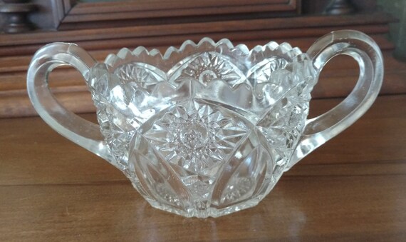Vintage Pressed Glass Open Sugar Bowl With Handles-sawtooth - Etsy