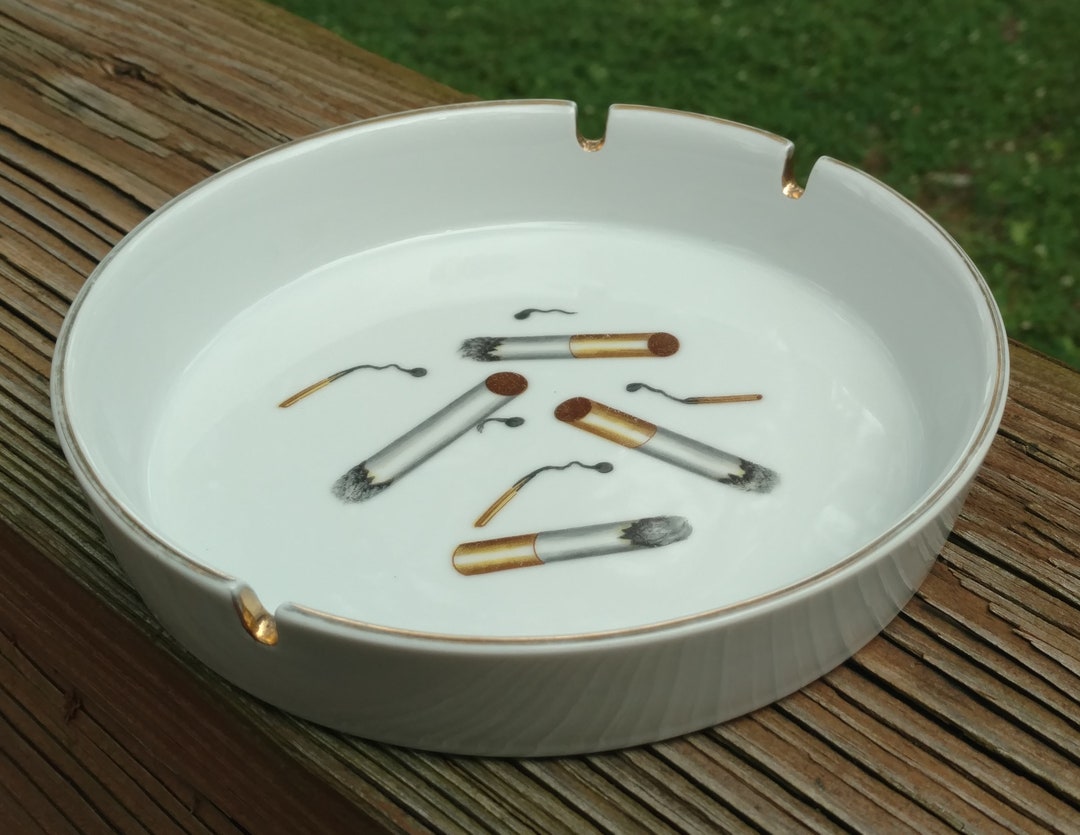 Mid Century Lefton China Ashtray White With Gold Metallic Trim Has ...