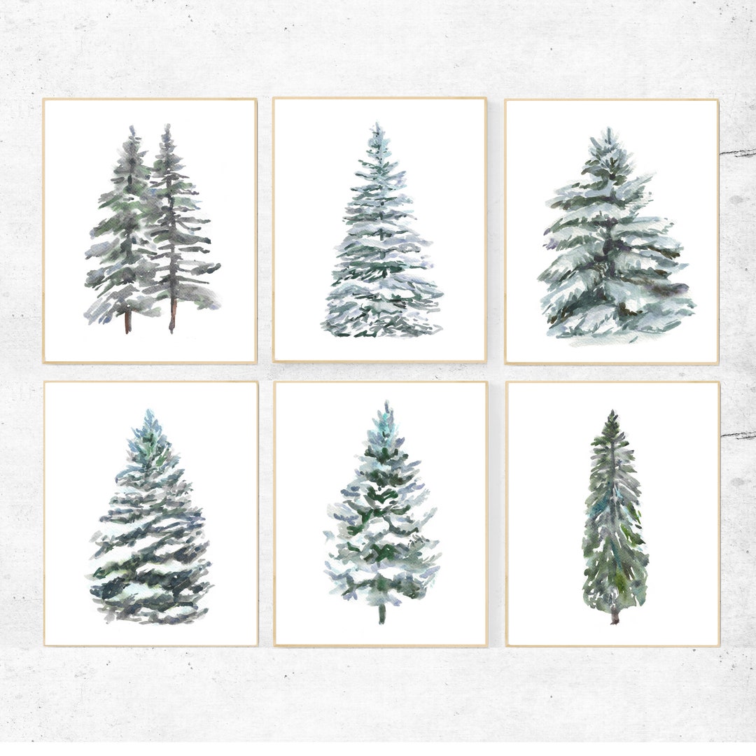 Evergreen Tree Wall Art Set of 6 Prints, Minimalist Winter Christmas ...
