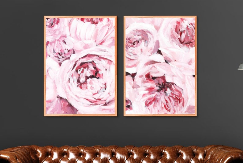 Peony Wall Art Set 2 Printable Abstract Peonies Set Flowers - Etsy