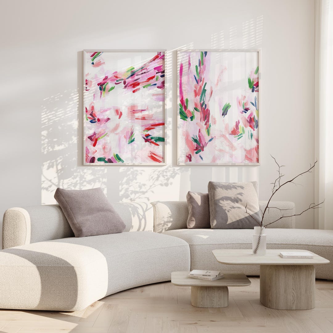 Pink Abstract Wall Art, Printable Floral Abstract Wall Art Set, Instant ...