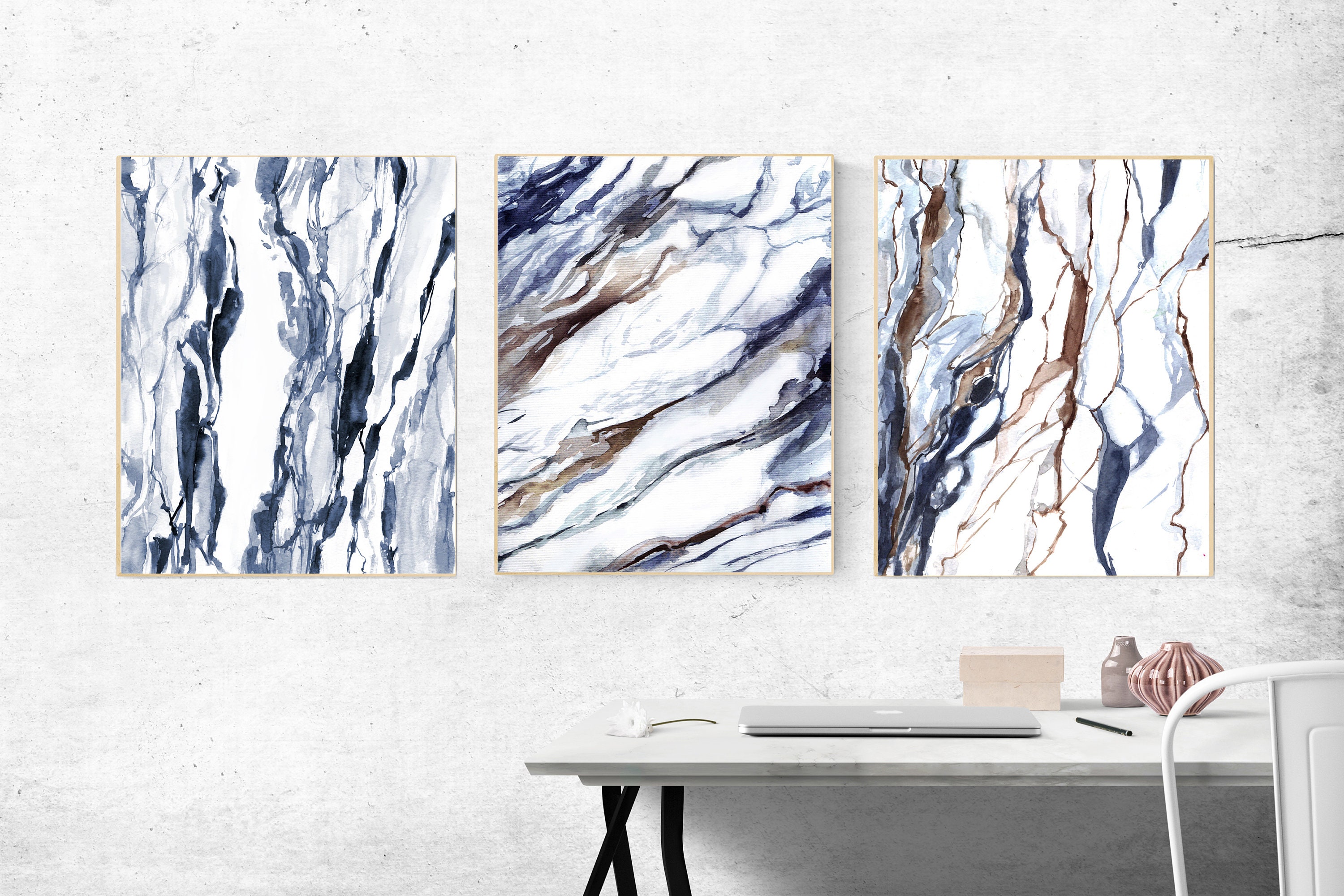 Marble prints set of 3 abstract prints printable watercolor | Etsy