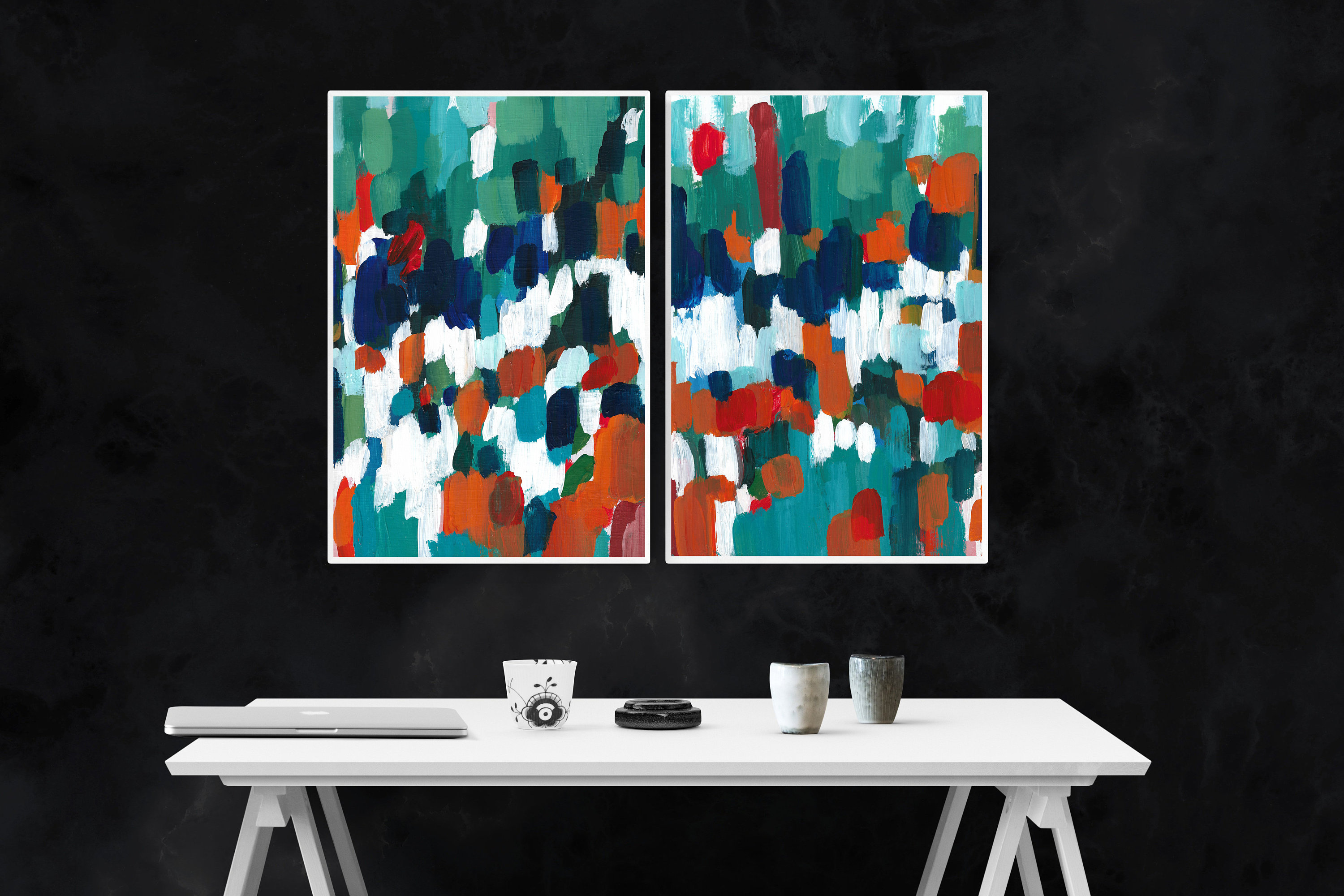 Colorful abstract wall art set of 2 printable abstract | Etsy